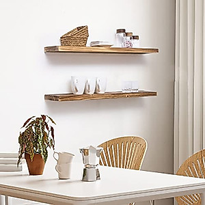 Floating Shelves - Natural Rustic Wooden Wall Shelf Set of 2- Handcrafted European Pine Storage Shelf Display Shelf for Kitchen Bathroom Living Room Bedroom Farmhouse - Light Walnut - 36 Inch