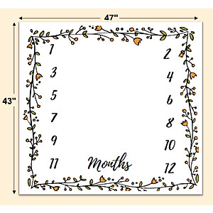 AZI&CHI Baby Monthly Milestone Blanket - Newborn Photography Backdrop Fleece Memory Photo Blanket - 1 to 12 Months for Newborn Boy and Girl 47" x 43" (Square Wreath)