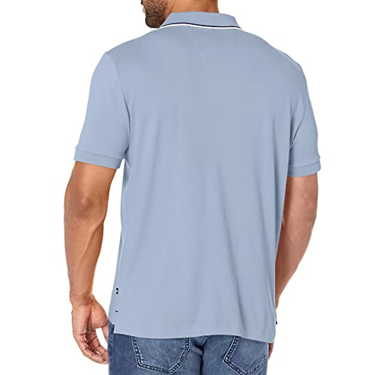 Nautica Men's Classic Fit Short Sleeve Dual Tipped Collar Polo Shirt, Lake City Blue, Large