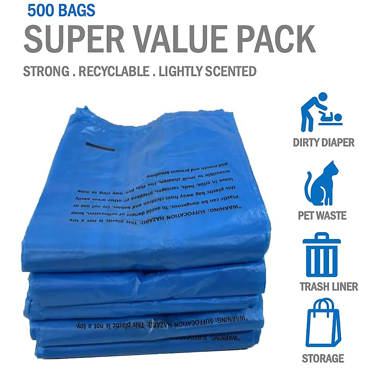 Baby Disposable Plastic Diaper Bags 1000 Count (500 Lavender Scent, 500 Fresh Baby Powder Scent) Easy Tie Handles Diaper Sacks or Pet Waste Bags (1000 Bags)