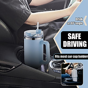 Xereizo 40 oz Tumbler with Handle and Straw, Leak Proof Stainless Steel Insulated Travel Coffee Tumbler Cups Lid and Straw, Iced for 40 Hours Cupholder Friendly Water Bottle Mug, Glacier, Light Blue