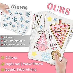 Mfault 148 PCS Merry Christmas Gingerbread Window Clings 9 Sheets, Xmas Ginger Bread Man Pink Candy Cane House Stickers Decals Decorations, Winter Snowflake Living Room Home Kitchen Decor Holiday Gift