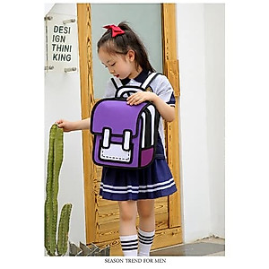Kawaii Backpack Cartoon 3D Jump Style 2D Drawing from Comic Paper Anime Bookbag School Supplies Cute Fun Daypack (Purple)