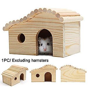 Wooden Hamster House for Small Pet, Hanging Wooden Swing,Chew Toy, Small Animal Hideout Arched Platform Nesting Habitat for Gerbils Guinea Pigs Hedgehog