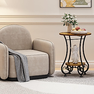 X-cosrack Round End Table, Industrial Retro Round Side Table for Small Spaces, Coffee Table for Living Room Balcony Bedroom Office,Stable Wood and Metal Frame,17.72" L x 17.72" W x 24.22" H