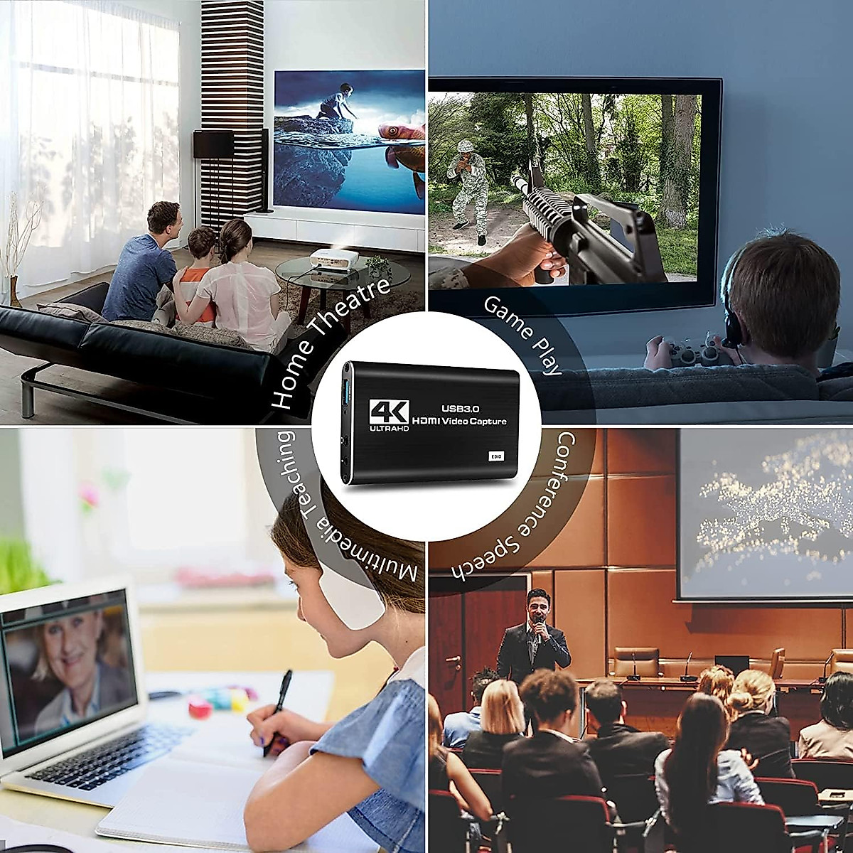 IPXOZO Audio Video Capture Card, USB 3.0 HD 1080P Capture Adapter Directly to Computer for Gaming, Streaming, Teaching, Video Conference or Live Broadcasting, Supports PC, Phone, PS4, Xbox