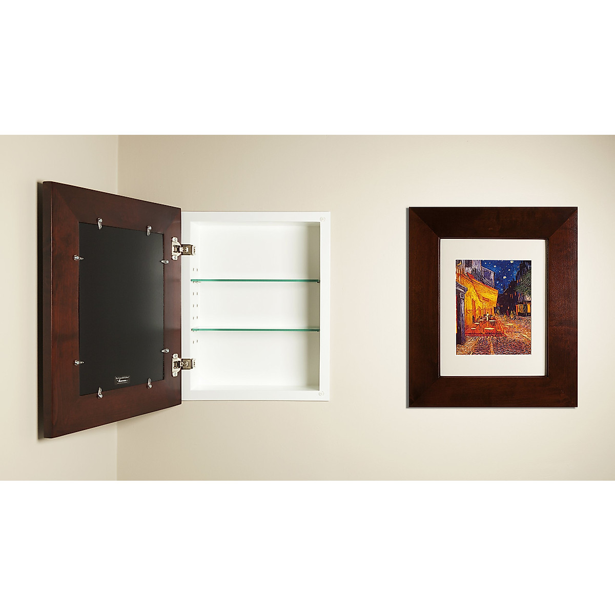 Fox Hollow Furnishings 14x18 Concealed Medicine Cabinet (Large), a Recessed Mirrorless Medicine Cabinet with a Picture Frame Door (Espresso)