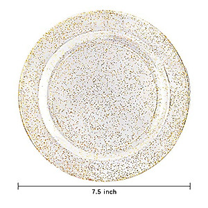 Liacere 100Pieces Gold Plastic Plates-Disposable Gold Glitter Appetizer Plates-7.5inch Premium Plastic Salad/Dessert Plates for Wedding &Parties