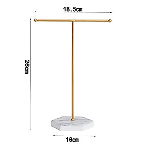 Jewelry Stand Display Necklace Holder T-Bar Plated Metal Tabletop Jewelry Organizer Tower for Show Jewelry Hanging Pendant Earring Bracelet Ring Accessorie with White Marble Plywood Bases.