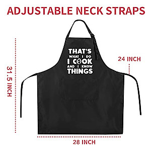 Rosoz Funny BBQ Black Chef Aprons for Men, I Cook and I Know Things Adjustable Kitchen Cooking Aprons with Pocket Waterproof Oil Proof Father’s Day/Birthday