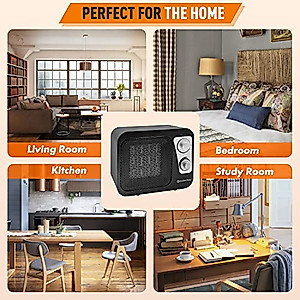 Comfort Zone Electric Retro Design Ceramic Space Heater, Adjustable Thermostat, 2 Heat Settings, Overheat Protection, Safety Tip-Over Switch, Portable for Home, Bedroom & Office Use, 1,500W, CZ470BKB