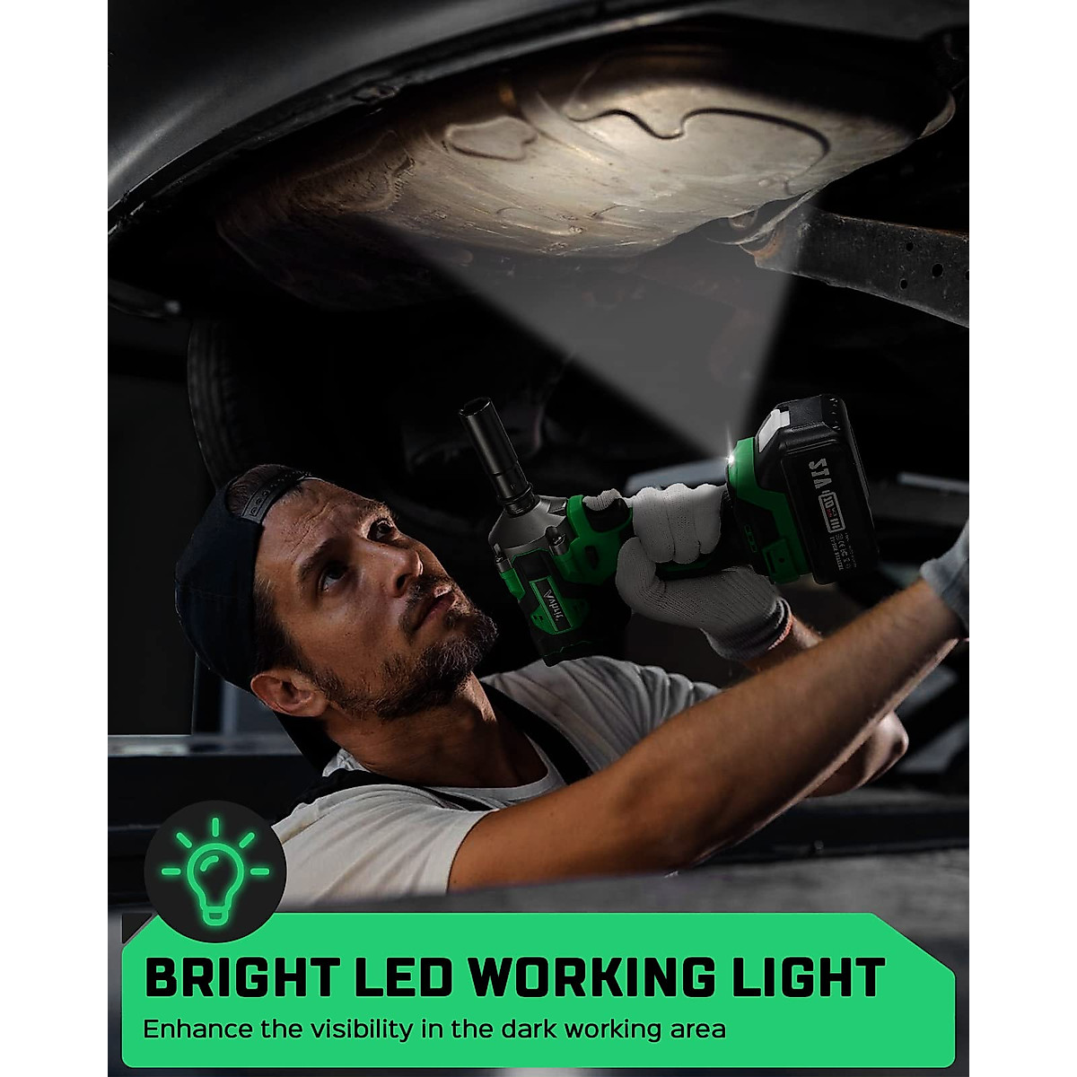 Avhrit Impact Wrench with 2Pcs Batteries, 650Nm/479ft-lbs 1/2, Cordles,s Compact , Brushless, Impact Driver Kit for Car Tires Home