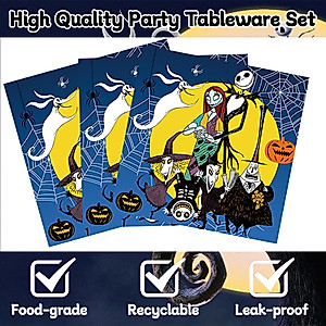 Nightmare Birthday Party Supplies 120pcs Disposable Christmas Paper Plates and Napkins for Party Decorations Cups Tablecloth for Boys Girl Birthday Decor, Serve 30