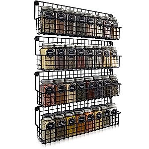 ZICOTO Farmhouse Style Hanging Spice Racks For Wall Mount - Easy To Install Set of 4 Space Saving Racks - The Ideal Seasoning Organizer For Your Kitchen