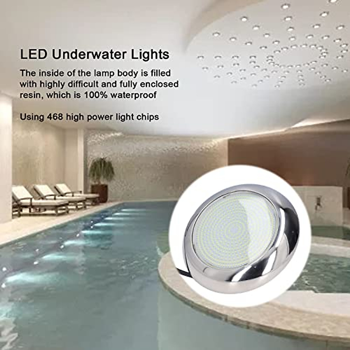 DJDK Pond Lights,Stainless Steel LED Pool Light 12V 35W White Color IP68 Waterproof LED Underwater Pond Lights with 468 Light Chips for Garden Swimming Pools(Shell Without Pattern)