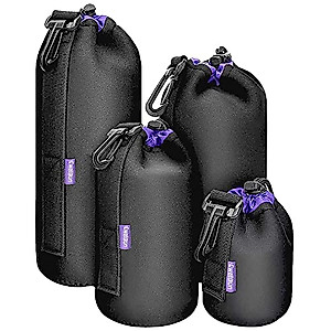 Camera Lens Case, Cwatcun 4 Pack Lens Pouch Bag Set with Thick Protective Neoprene, for Canon, Nikon, Sony, Pentax, Olympus, Panasonic, Fuji, Sigma DSLR/SLR Camera Lens (Small, Medium, Large, X Large)