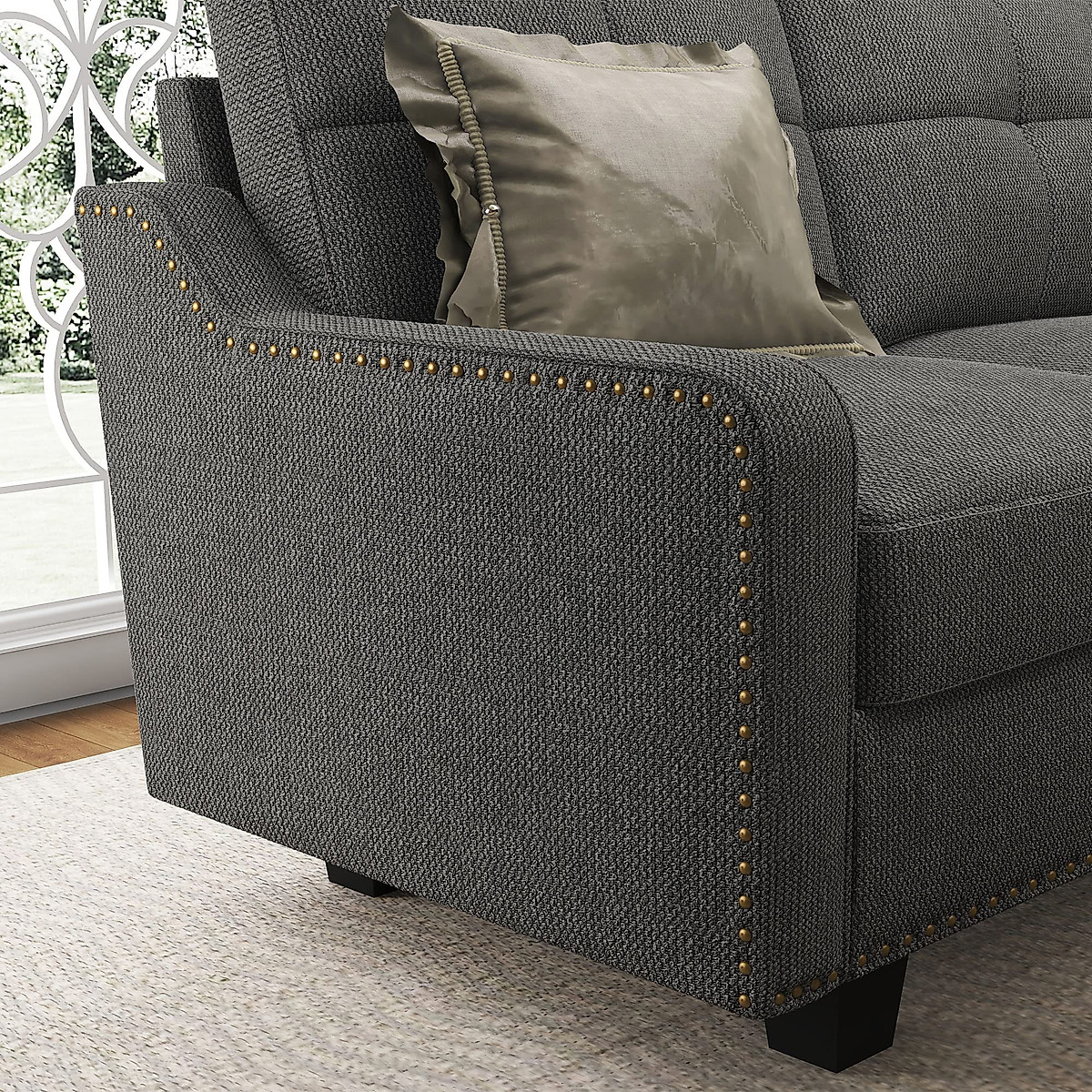 HONBAY Convertible Sectional Sofa with Storage Ottoman L Shaped Couch for Small Apartment Reversible Sectional Sofa for Living Room,Dark Grey