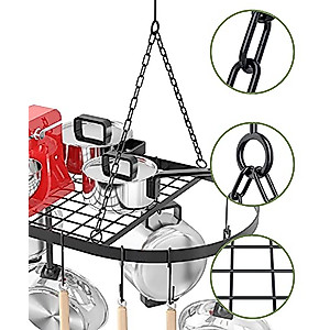 X Home 32-Inch Hanging Pot Racks for Kitchen Ceiling with 10 Removable Hooks, for Kitchen Storage & Organization, Ceiling Mounted, Black