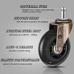LPHY Office Chair Wheels (Set of 5) - 3'' Smooth Rolling Heavy Duty Casters - Safe for All Floors Including Hardwood - Universal Stem 7/16 Inch