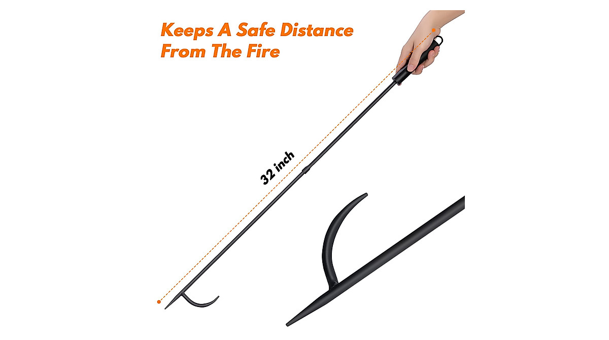Fire Pit Poker for Fireplace Outdoor - IRIIJANE 32'' Wrought Iron ...