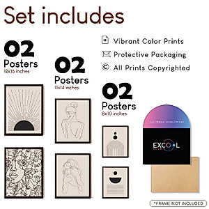 EXCOOL CLUB Black and White Abstract Wall Art for Bedroom - 12x16 Abstract Art Wall Decor, Neutral Geometric Minimalist Art Prints, Mid Century Modern Gallery Picture, Line Art Boho Posters (UNFRAMED)