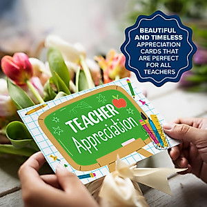 Decorably 24 Pack Teachers Appreciation Cards with Envelopes & Stickers - 24 Unique Designs with Printed Message Inside Teacher Thank You Cards for Teachers, 4x6in Teacher Appreciation Card