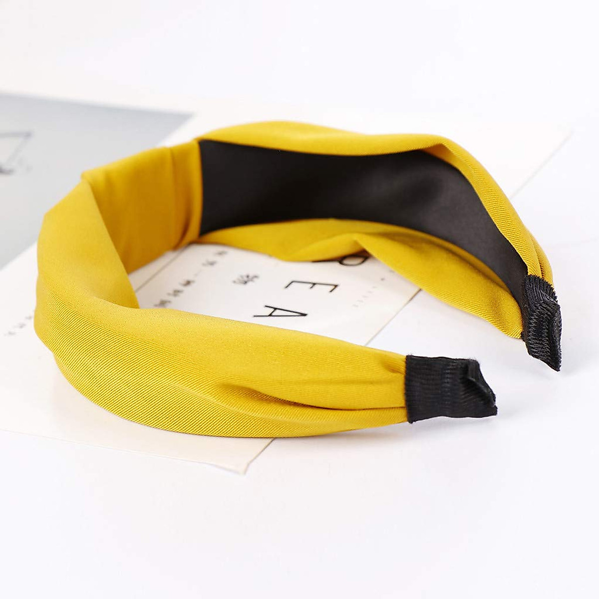 HYSGM Women Fashion Bow Knot Hairband Solid Color Wide Hair Head Hoop Casual Headband (Yellow)