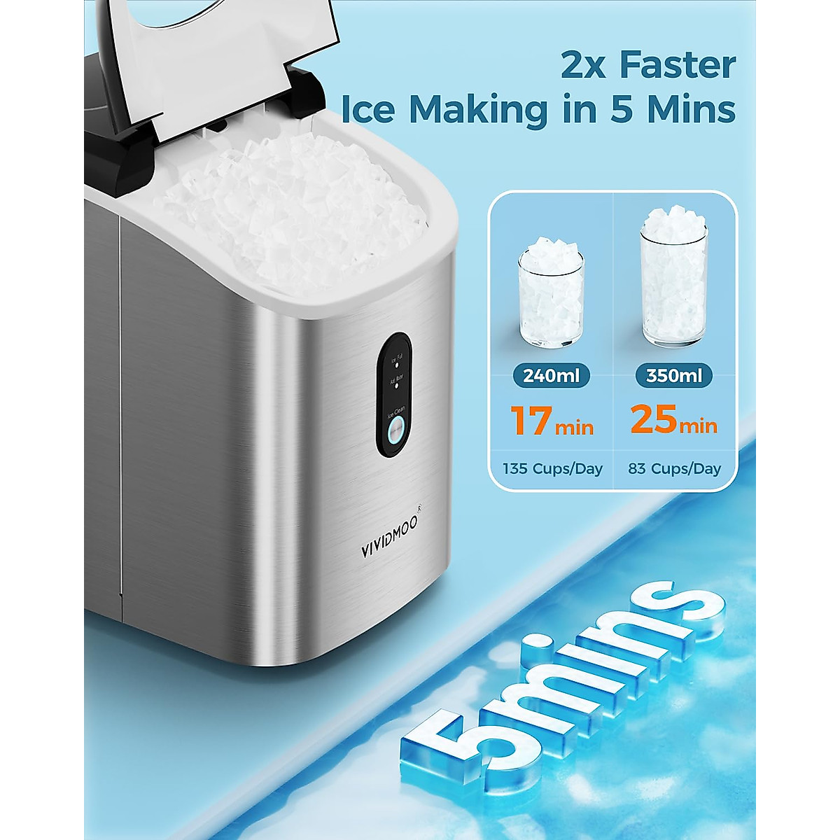 Nugget Ice Maker Countertop, 33 lbs in 24 Hours, Self-Cleaning Sonic Portable, Soft Chewable Pebble Ice in 5 Mins Home/Kitchen/Office,Like-New