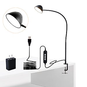 CeSunlight Clamp Lamp, Clip on Lamp, Desk Lamp with Clamp, 12W, 1300 LMS, 3 Color Modes, 10 Brightness Levels, 30 Inches Long Gooseneck Light, Perfect for Sewing, Reading, Home, Office