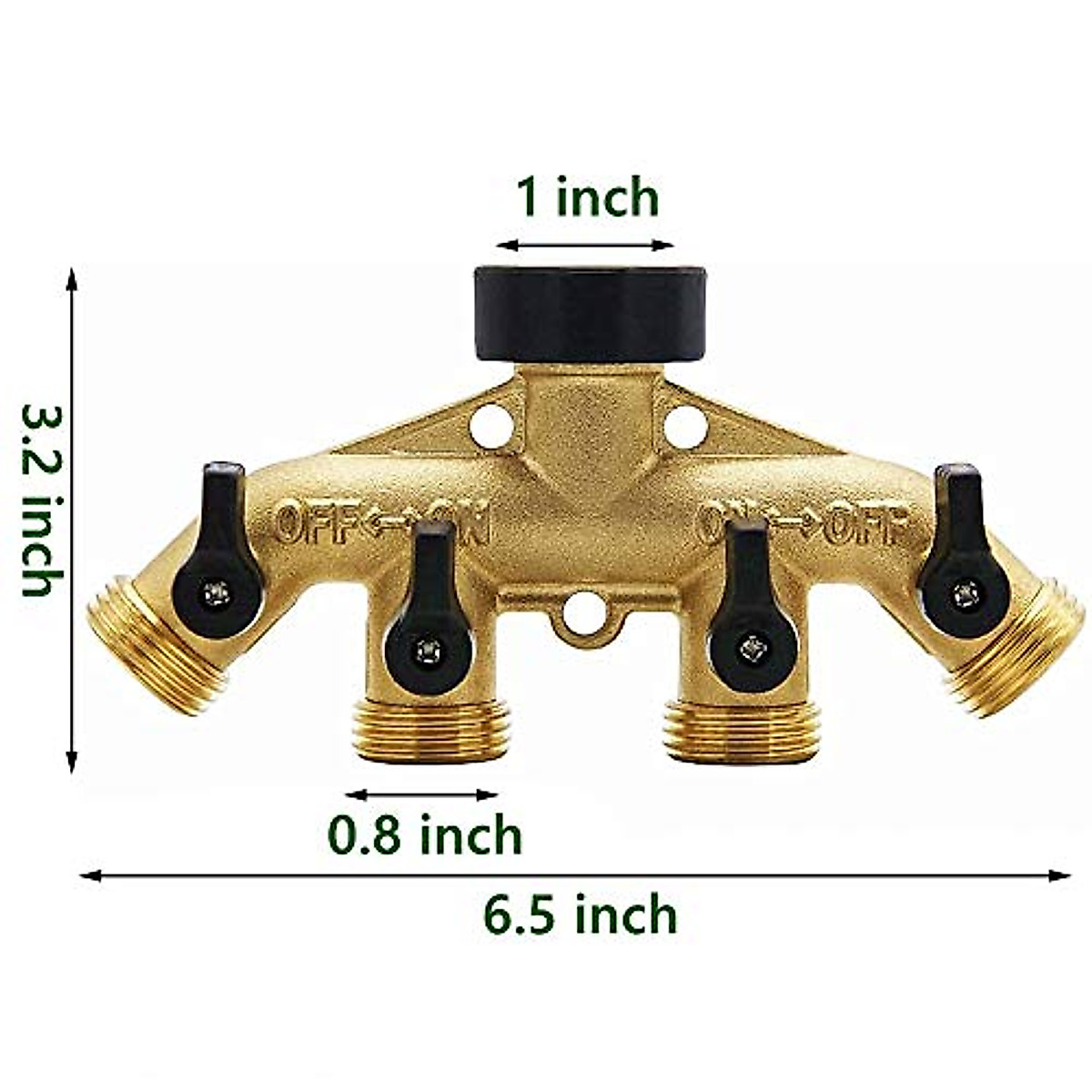 Biswing 4 Way Brass Hose Splitter, 3/4" Brass Hose Faucet Manifold, Garden Hose Adapter Connector, Hose Spigot Adapter with 4 Valves