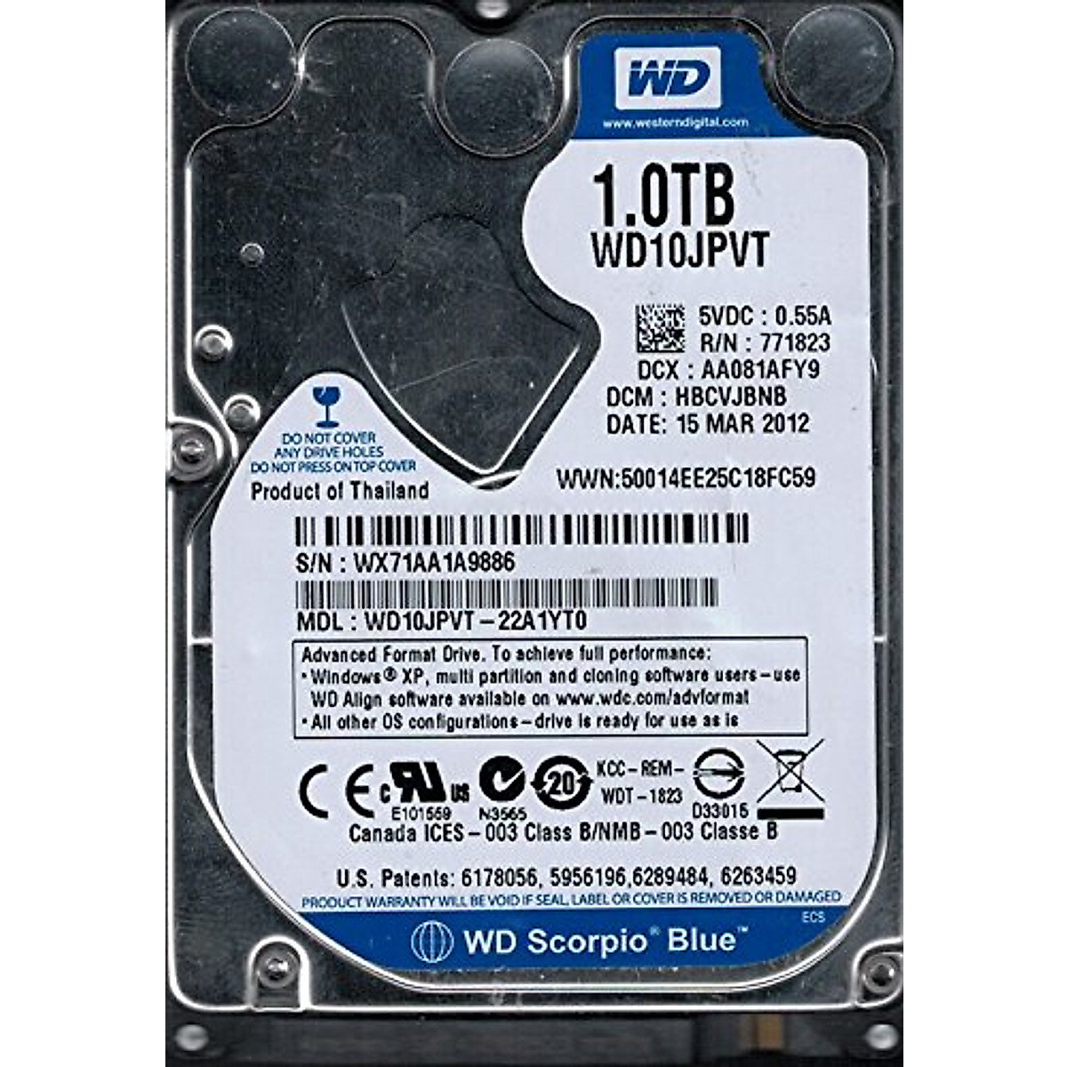 Western Digital WD10JPVT-22A1YT0 1TB DCM: HBCVJBNB