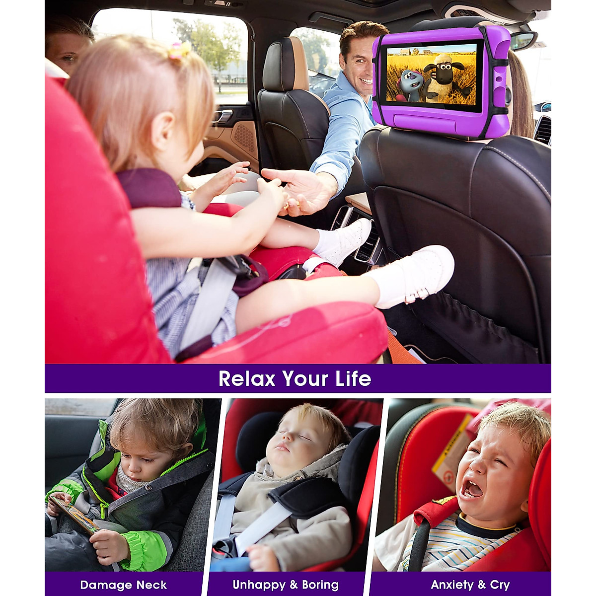 Lpoake 2 Pack Car Headrest Tablet Holder Back Seat Tablet Holder for Car Headrest Mount for Kids Fits All 7-12.9'' Tablets