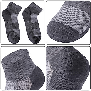 RTZAT 90% Merino Wool Ankle Men's Women's Athletic Business Casual Running Moisture Wicking Everyday Thin Wool Socks, Medium, Ash Grey, 3 Pairs