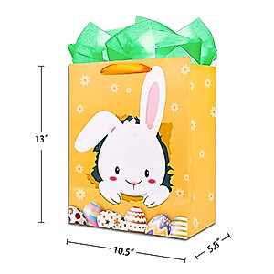 Hohomark Large Easter Gift Bag with Handles 5.8inchx10.5inchx13inch Easter Eggs Bunny Bags For Kids Presents Egg Hunts with Tissue Paper Spring Gift Bags for Easter Party Favor,Multi