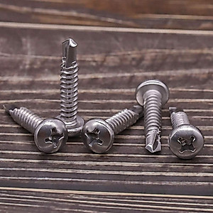 #6 x 1/2" Pan Head Self Drilling Screws, Phillips Drive, 410 Stainless Steel Sheet Metal Screws,Self Tapping, Dovetail, Pack of 100