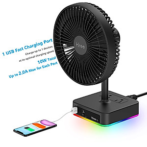 Hiree Desk Fan with USB Charging Port, 6.7 Inch 2 Speeds Small Desktop Table Fan with USB Charger, AC Outlet and LED Light, Strong Wind, Quiet Operation - Suitable for Bedroom, Home, Dorm Room