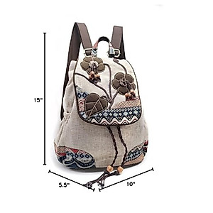 HUANGGUOSHU Backpack Purse For Women Casual Vintage Drawstring Anti-theft Back Pack Hippie Travel Boho Hand-Held Flap Hand-Embroidered Backpack, 13.7*13.7*7.08 inches