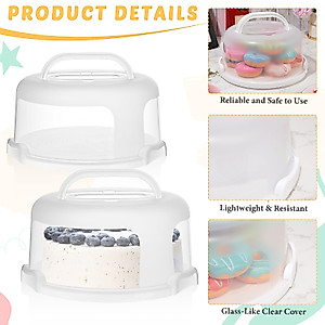 Baderke 2 Pcs 10''/ 8'' Cake Carrier with Lid Cake Holder Plastic Cake Stand with Lid Handle Round Cake Container Portable Cake Saver with Cover Cake Boxes for Cupcake Pie Serving Transport (White)