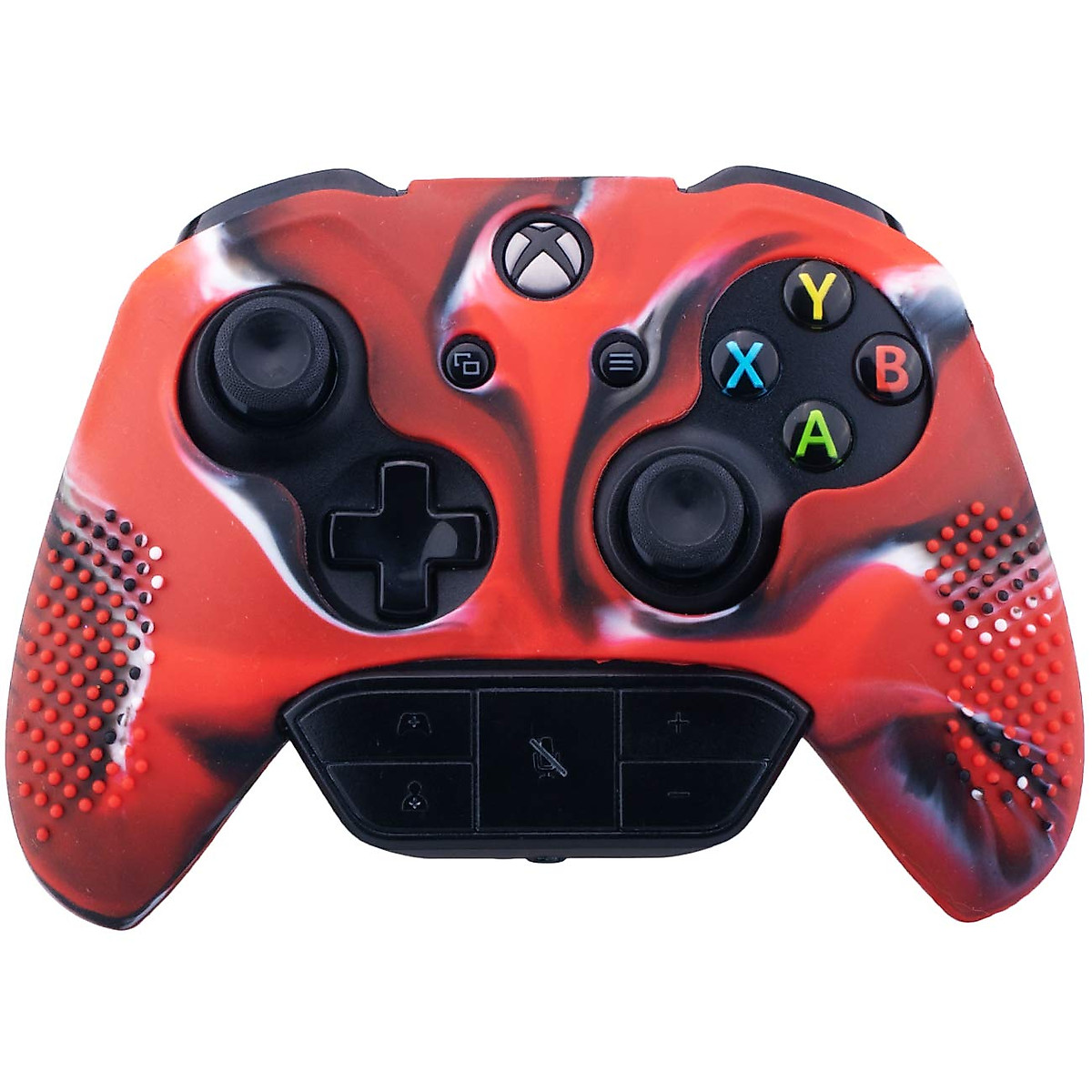 9CDeer 1 Piece of Studded Protective Silicone Cover Skin Sleeve Case + 8 Thumb Grips Analog Caps for Xbox One/S/X Controller Camouflage Red Compatible with Official Stereo Headset Adapter