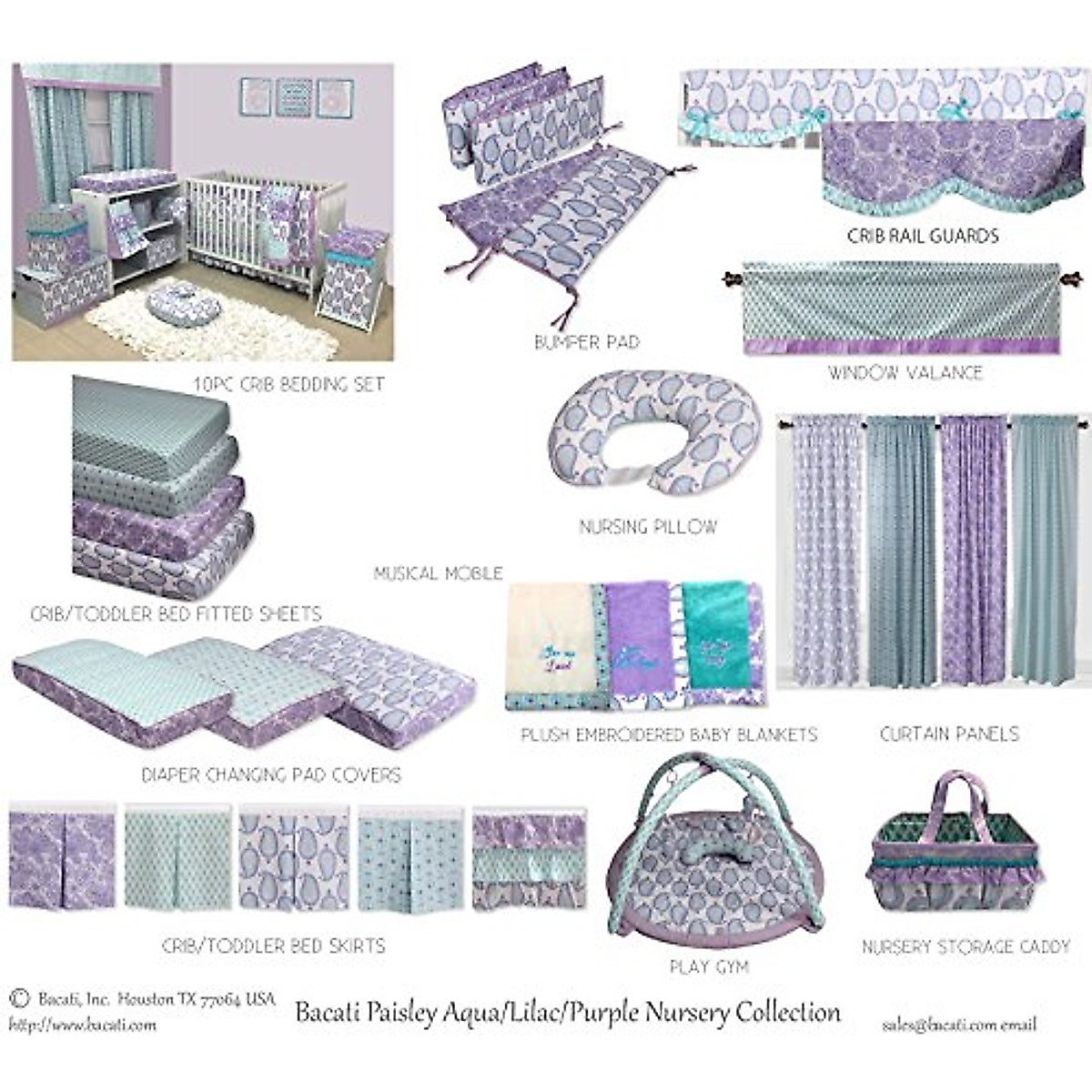 Bacati - Paisley Floral Quilted Changing Pad Cover (Lilac/Purple/Aqua Leaves)