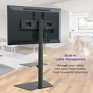 ProMounts Swivel TV Floor Stand for Most 37-72 inch LED LCD OLED Plasma Flat and Curved TV Screens Holds Up to 88 lbs, ±25° Swivel and Height Adjustable with Glass Shelves
