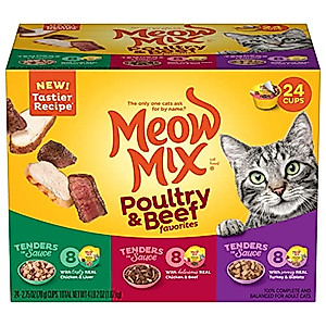 Meow Mix Tender Favorites Wet Cat Food, Poultry & Beef Variety Pack, 2.75 Ounce Cup (Pack of 24) (Packaging May Vary)