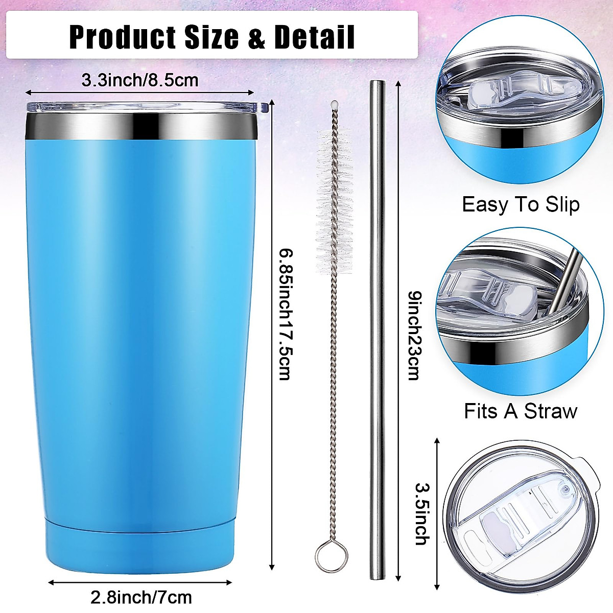 Eaasty 25 Pack Insulated Travel Tumbler with Straw and Lids 20 oz Stainless Steel Vacuum Tumbler Cups Powder Coated Coffee Mug for Cold and Hot Drinks (Multicolor)