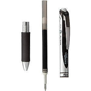 Pentel EnerGel Liquid Gel Ink Pens 0.7 mm - Pack of 5 Black Deluxe RTX Pens with 3 Refills