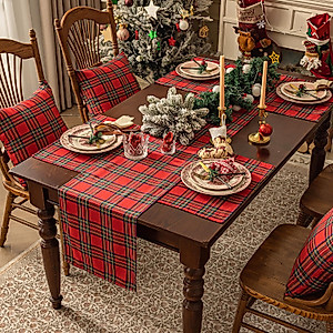 Softalker Christmas Checkered Tartan Table Runner - Red Buffalo Plaid Xmas Stain Resistant Washable Table Decoration for Dining/Parties/Holiday Decor, 13 x 70 Inch