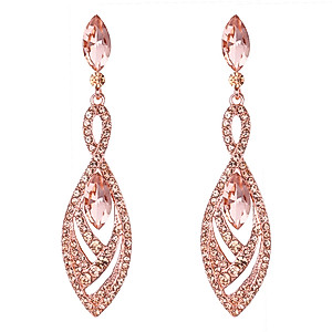 BriLove Fashion Dangle Earrings for Women Crystal Gorgeous Twisted Dual Teardrop Chandelier Earrings Peach Morganite Color Rose-Gold-Toned.