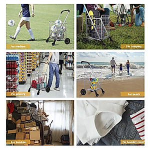 OmniRolls Grocery Shopping Cart with Swivel Wheels, Folding Shopping Cart with Wide Cushion Handle, Mesh Bottom and Brake System, Silve,