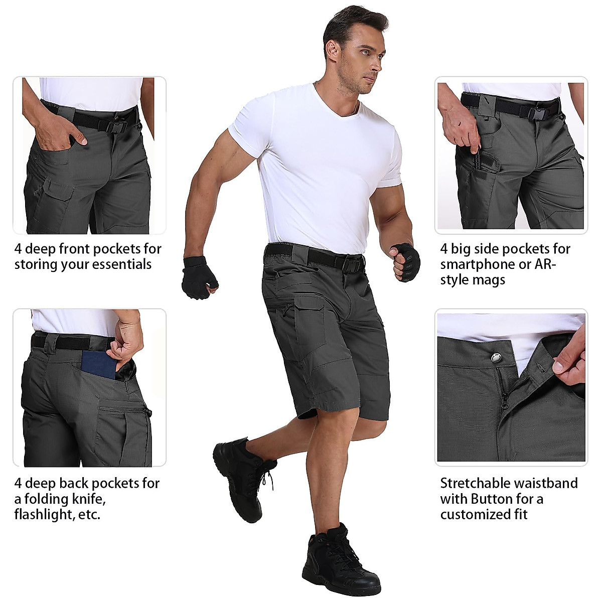 URBEST Tactical Shorts for Men Waterproof Breathable Quick Dry Hiking Fishing Cargo Shorts with Multi Pockets(NO Belt)