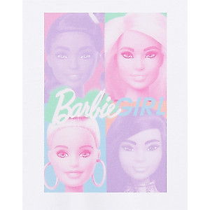 Barbie Girls Short Sleeve T-Shirt | Young Ladies Colour Block Portrait White Tee | Kids Stylish Fashion Top | Doll Movie Gift