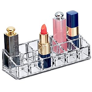 Amazing Abby - Glamour - 12-Slot Acrylic Lipstick Organizer, Lipstick Holder, Lip Gloss Holder, Cosmetic Storage Display, Perfect Storage Solution for Drawer and Vanity (Slot Size: 0.9" x 0.9")